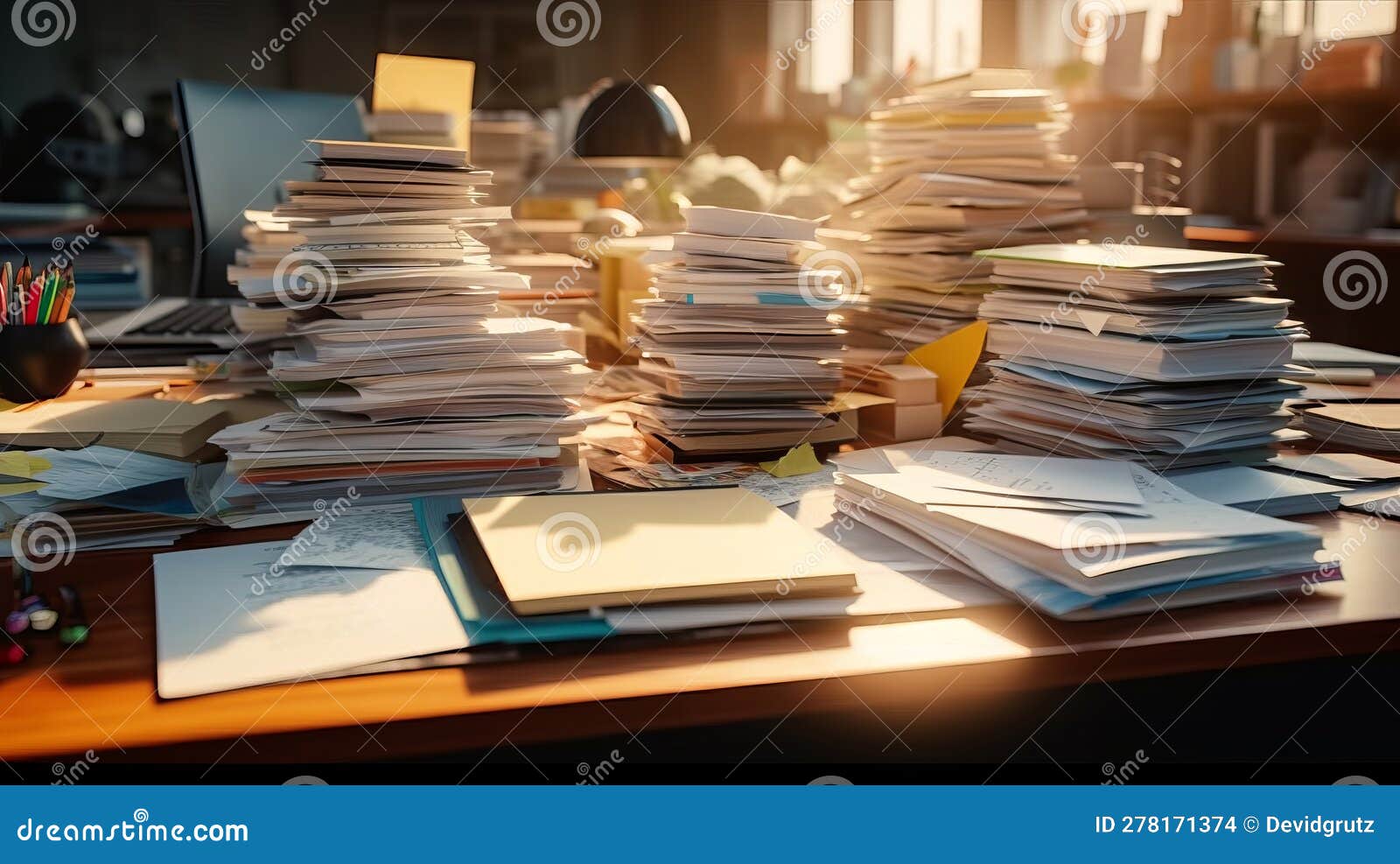 Closeup Office Table with Organized Stacked Papers. Generative AI Stock ...