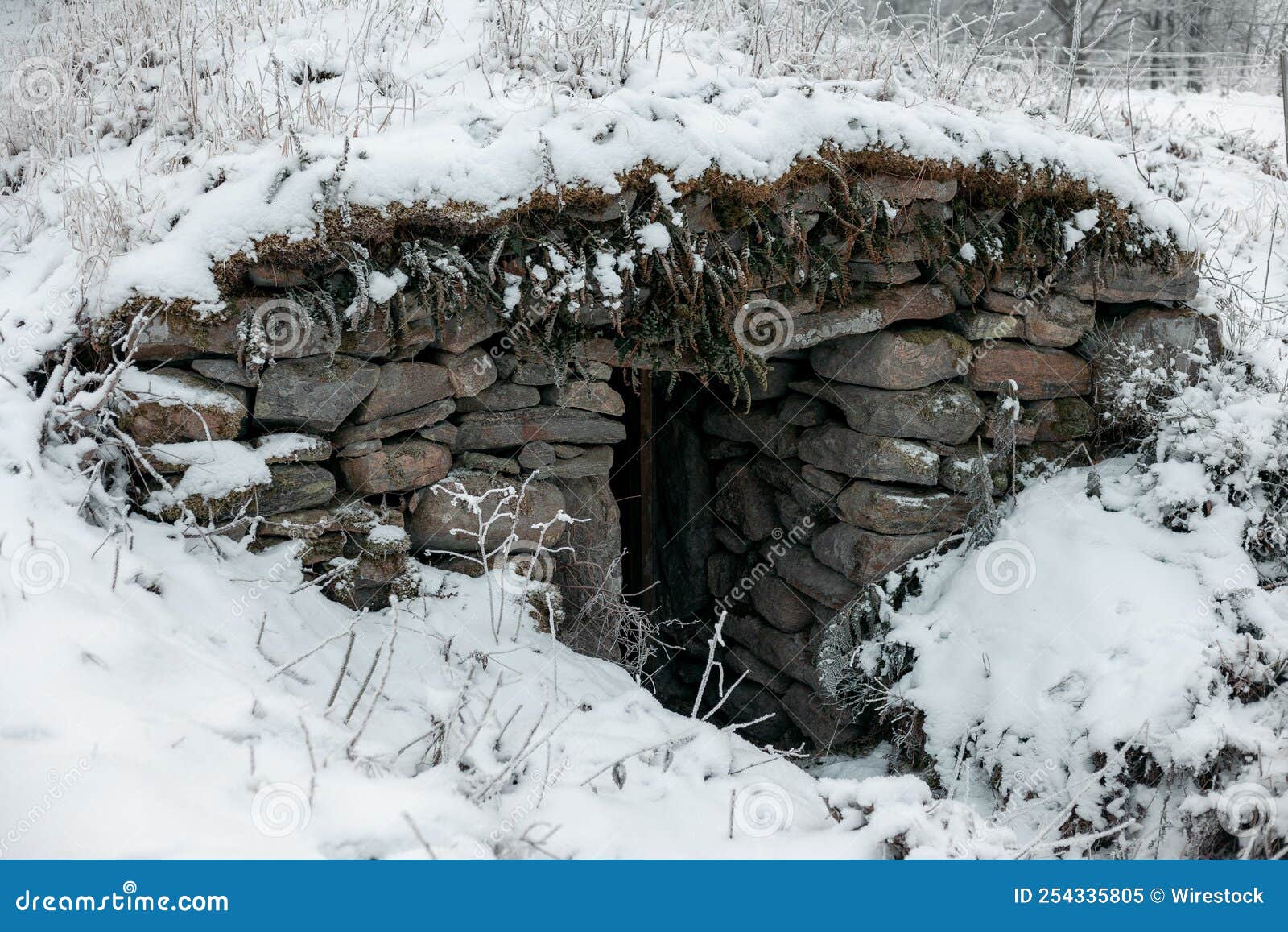 Closeup of an Old Abandoned Underground Bunker Covered in Snow. Stock ...