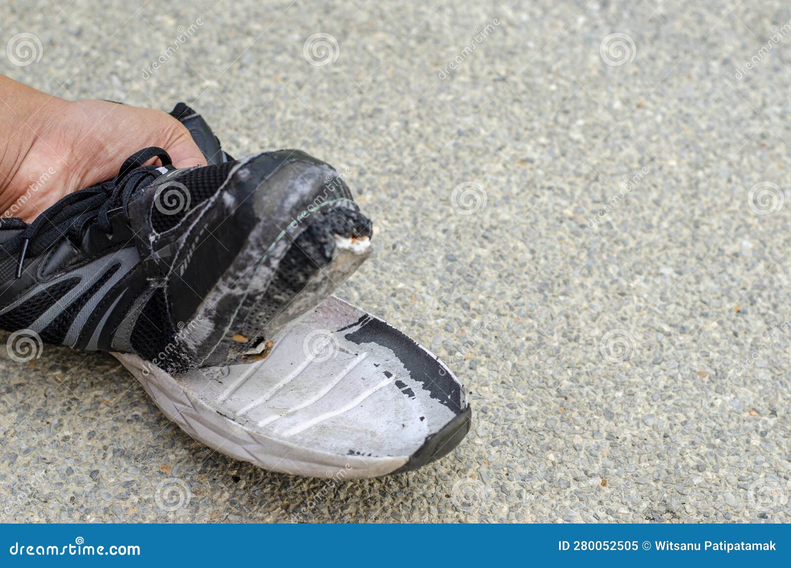 Closeup Old Black Shoes Torn on the Front Stock Image - Image of ...
