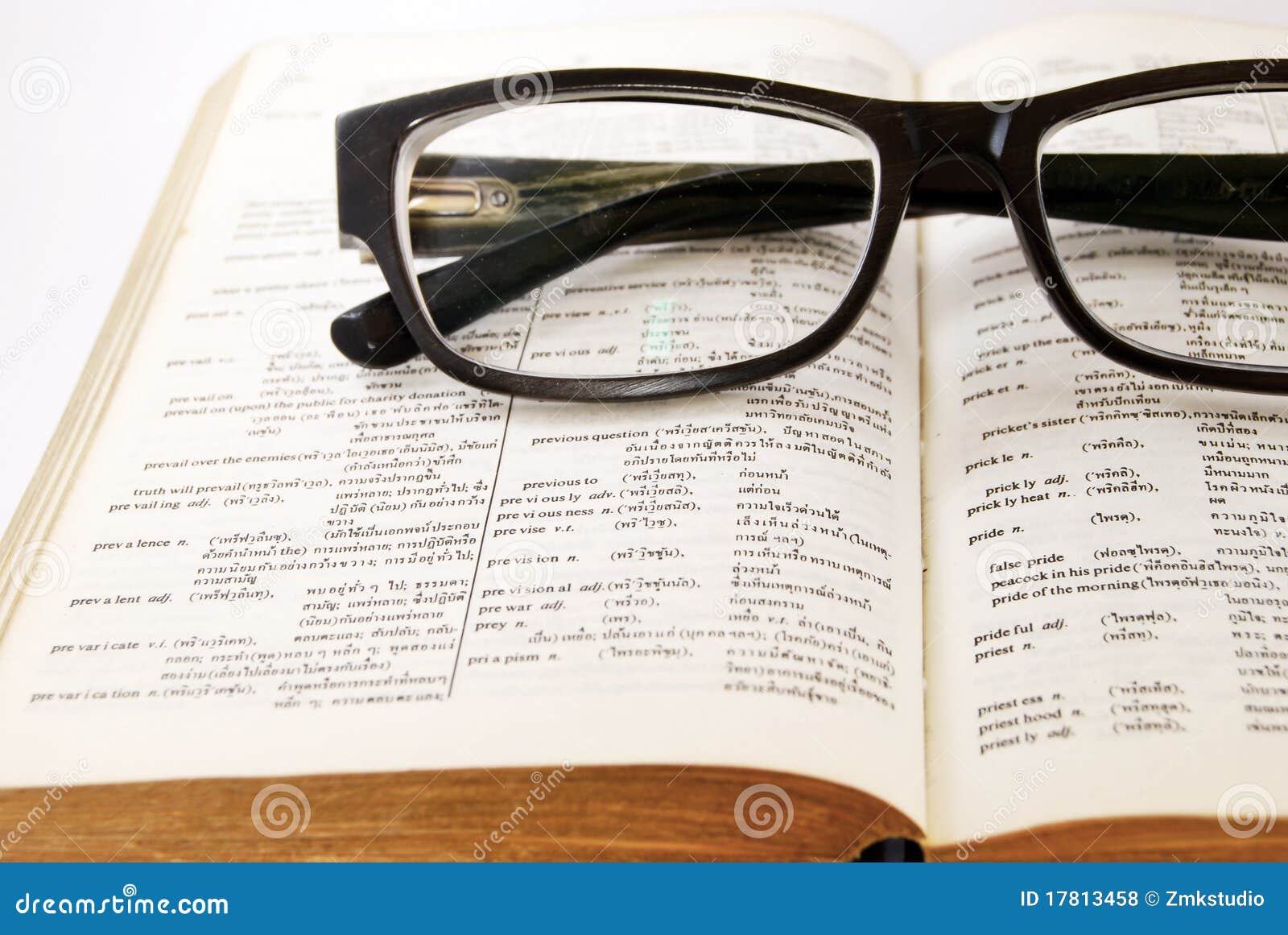 Closeup of Old Dictionary and Glasses Stock Photo - Image of concept ...