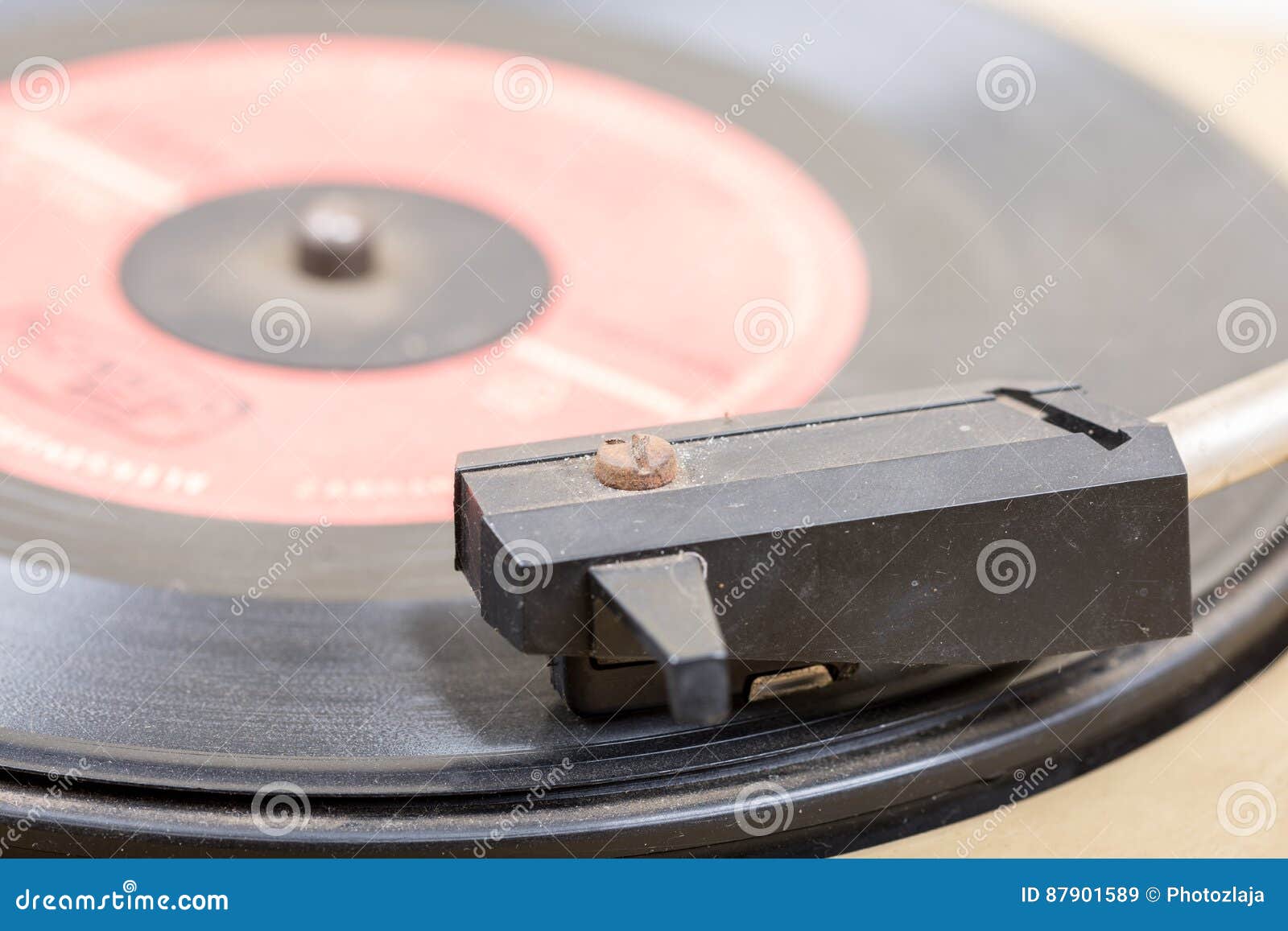 Closeup of Old and Dusty Vinyl Record Player with Arm and Needle in ...