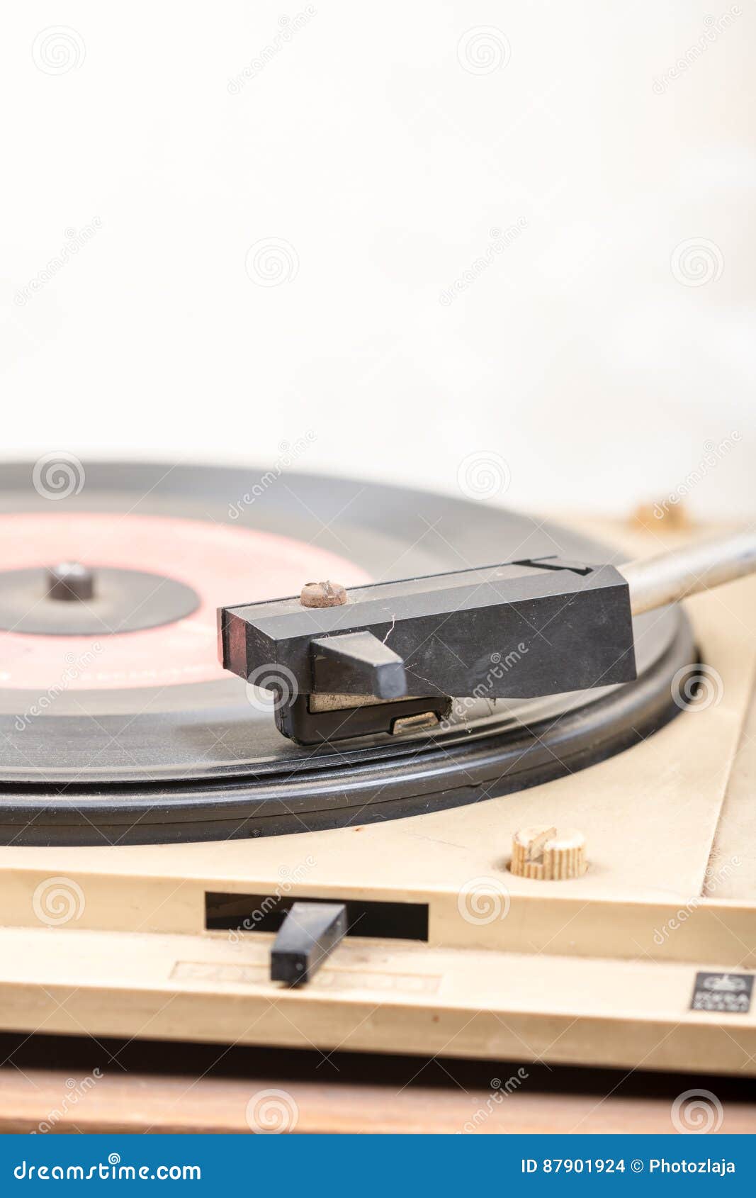 Closeup of Old and Dusty Vinyl Record Player with Arm and Needle in ...