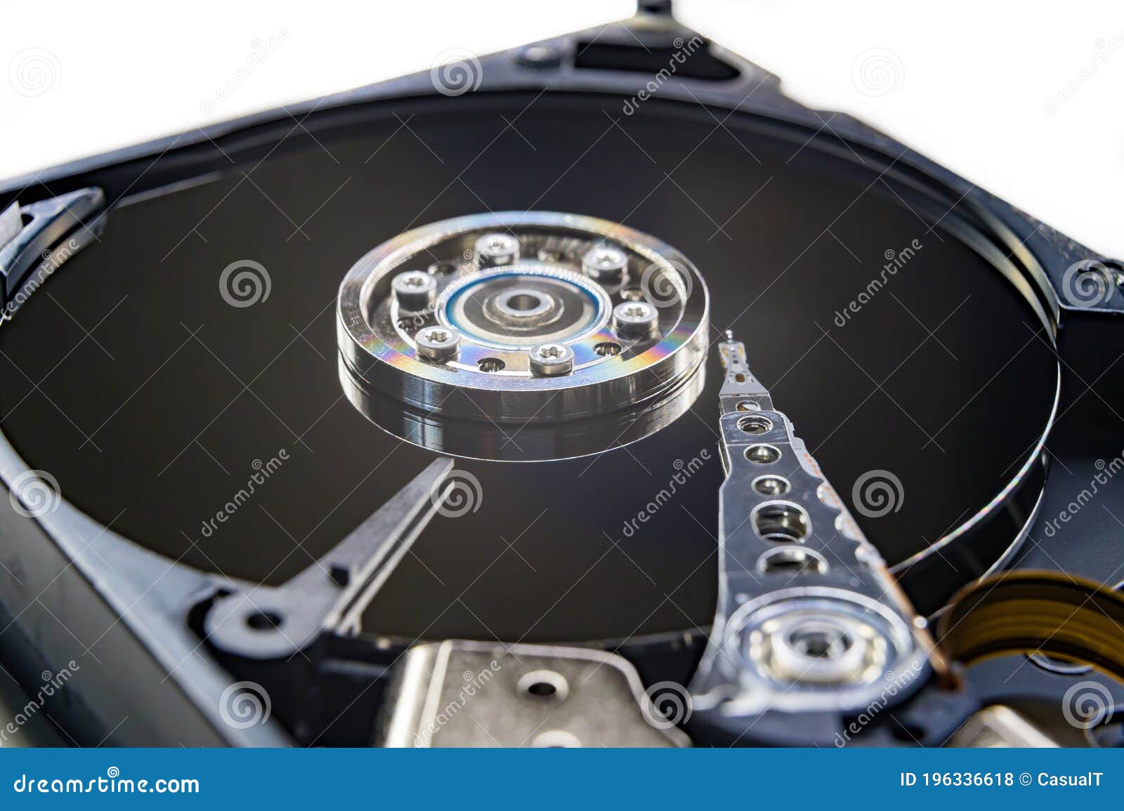 Closeup of an Old Fashioned, Open, Mechanical Harddisc Drive, Isolated ...