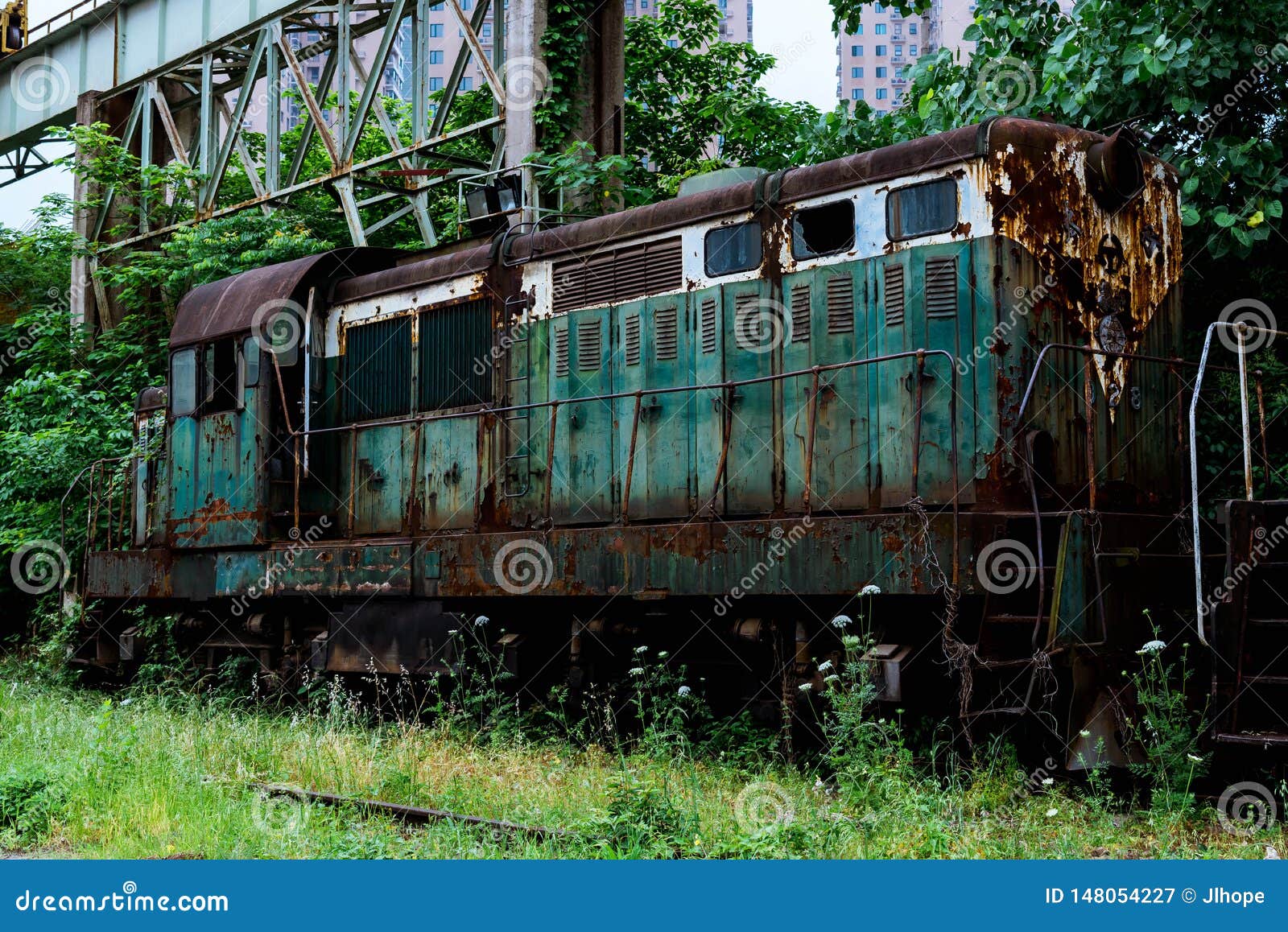 Closeup of an Old Green Train Stock Image - Image of leaves, nature ...