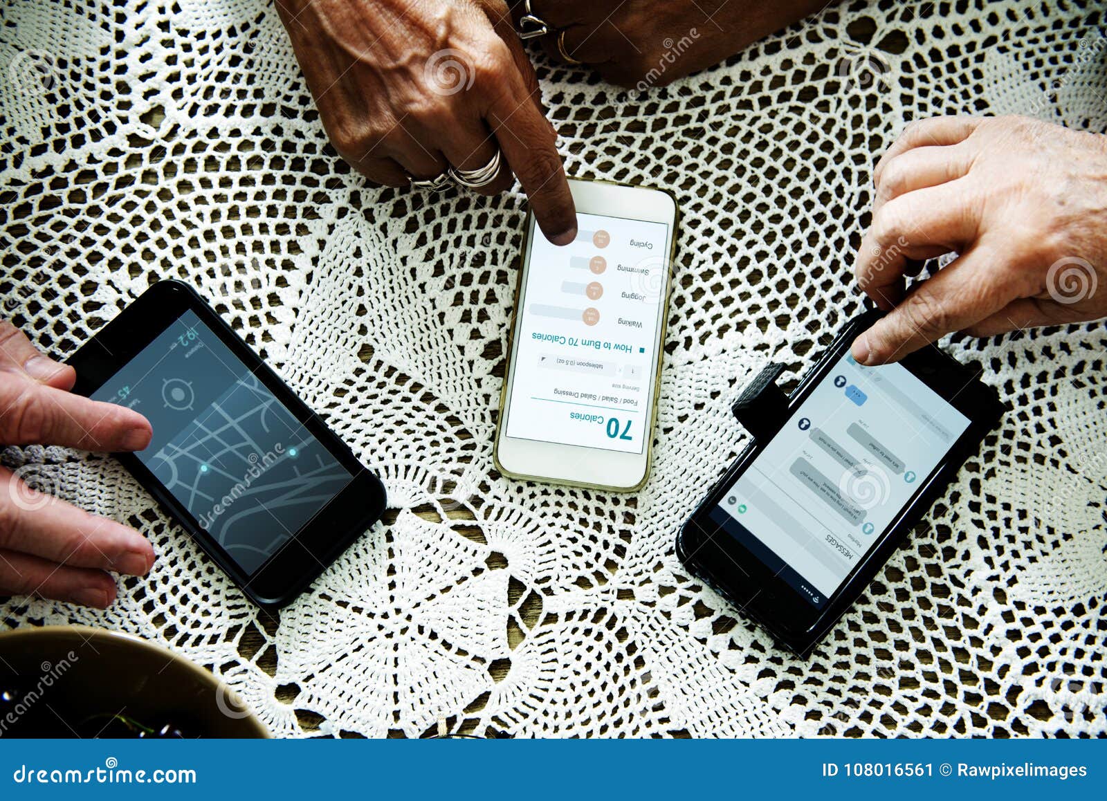 Closeup of Old People`s Hands Using Mobile Phone Stock Image - Image of ...