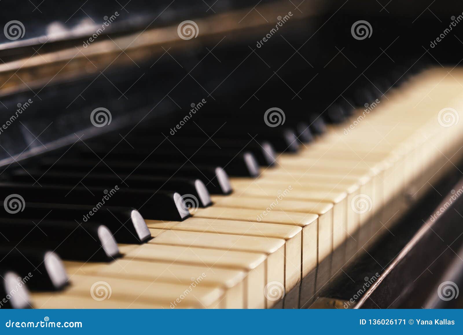 Closeup of Old Piano Keyboard, Selective Focus, Soft Toning. Background ...