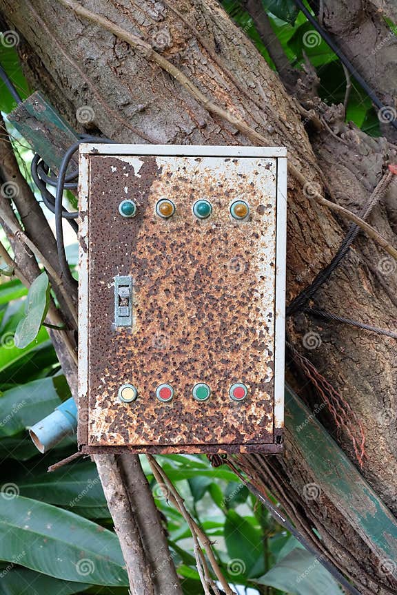 Closeup of the Old Rusty Control Panel in Wood Stock Image - Image of ...