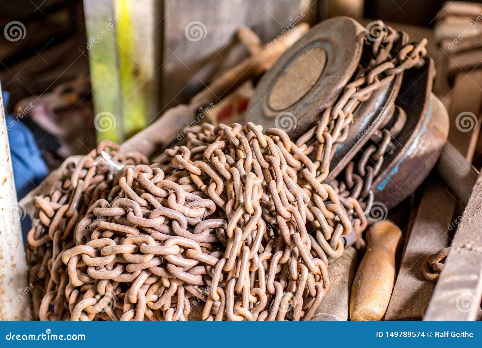 Rusty Metal Chain in a Workshop Stock Photo - Image of industrial ...