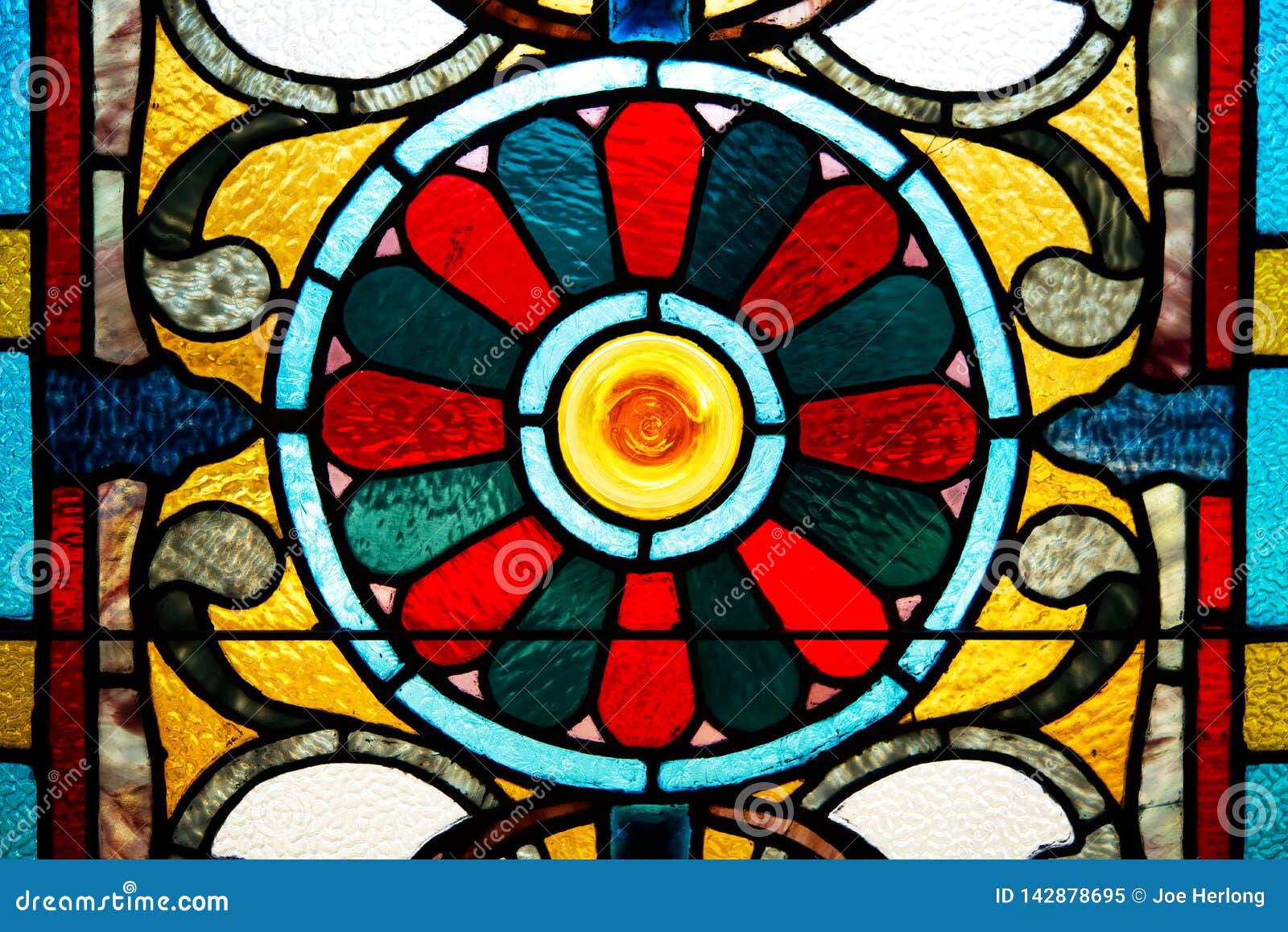 A Closeup of a Stained Glass Window. Stock Image - Image of blue ...