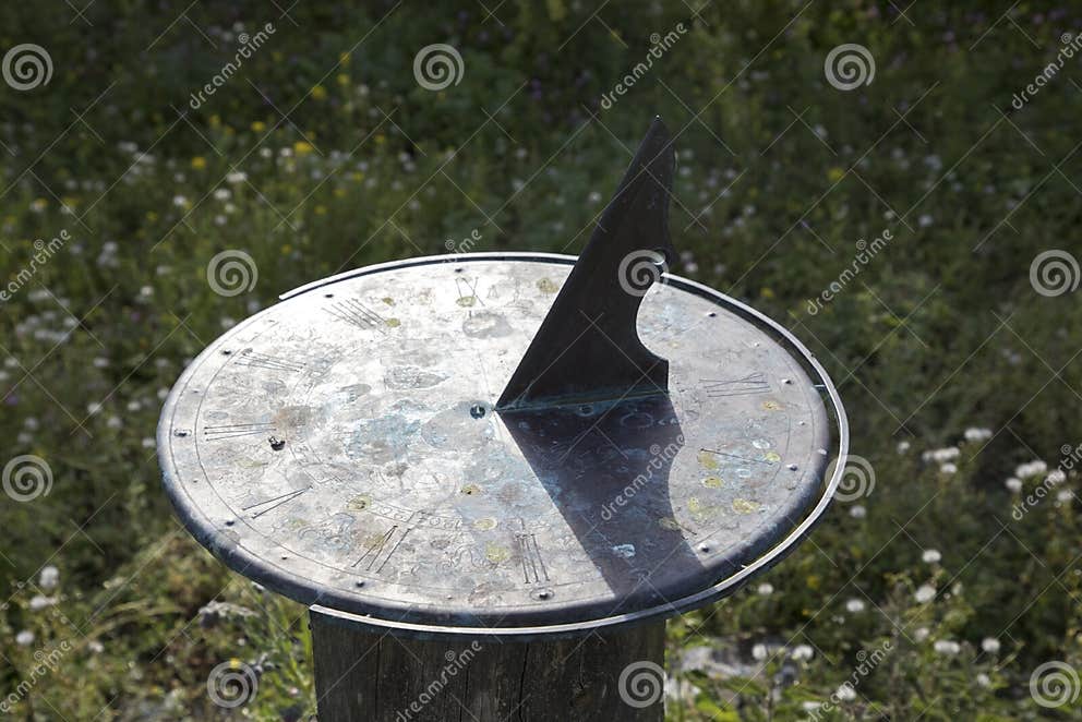 Closeup of an Old Sundial with a Triangular Blade Stock Photo - Image ...