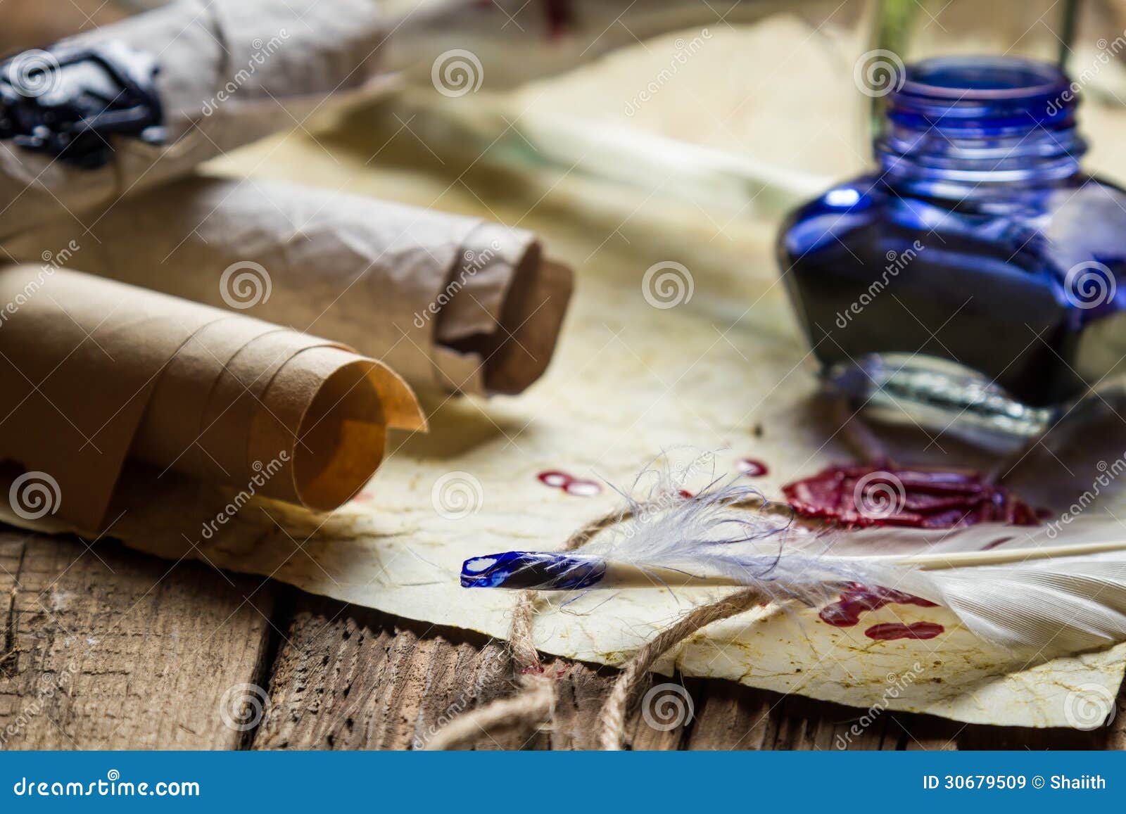 Closeup of Old Vintage Desk Full of Scrolls Scribe Stock Image - Image ...