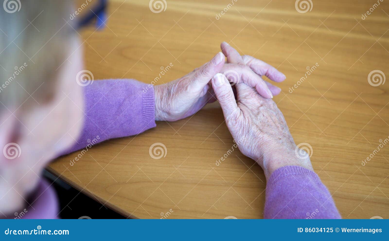 Closeup of Older Womans Hands Resting on Table Stock Image - Image of ...