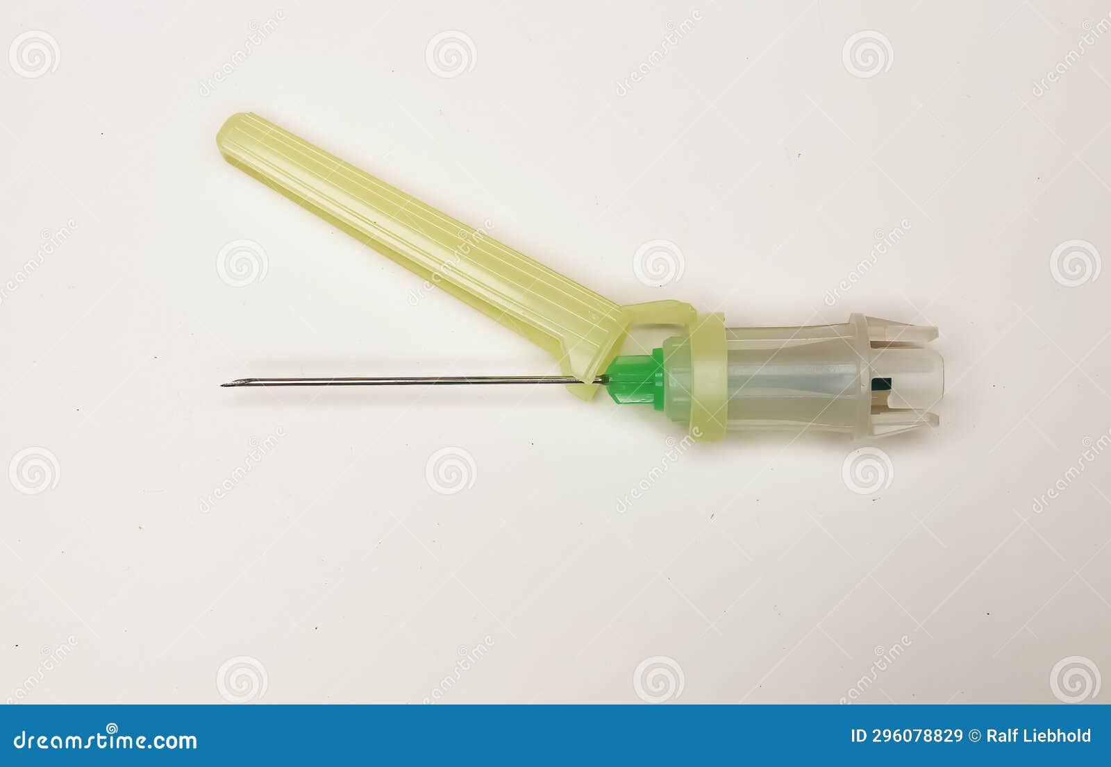 Closeup of One Isolated Disposable Safety Injection Cannula Needle with ...