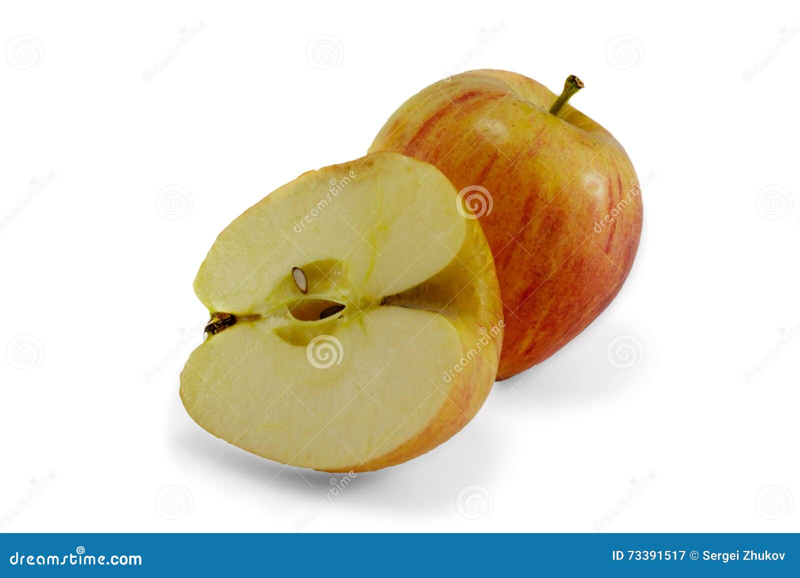 Closeup of One Whole Apple and One Half Isolated on White Stock Image ...