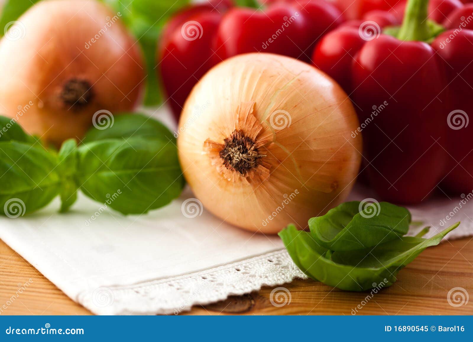 Closeup of Onions,peppers and Fresh Basil Stock Image - Image of ...