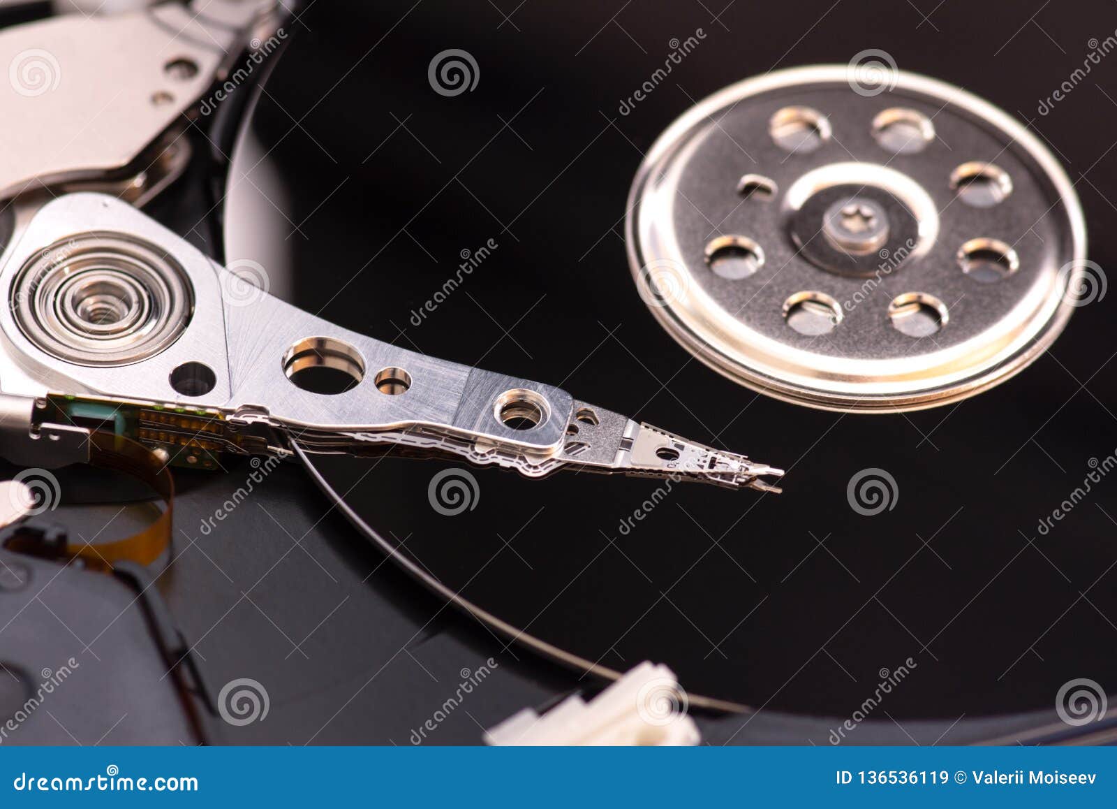 Closeup Opened Disassembled Hard Drive from the Computer, Hdd with ...
