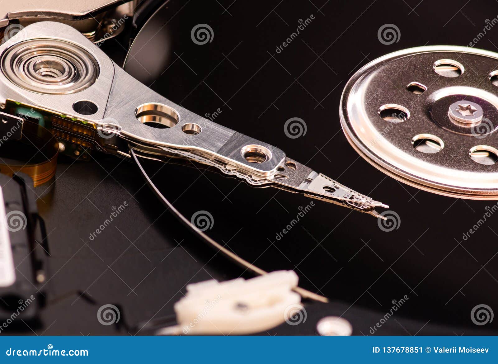 Closeup Opened Disassembled Hard Drive from the Computer, Hdd with ...