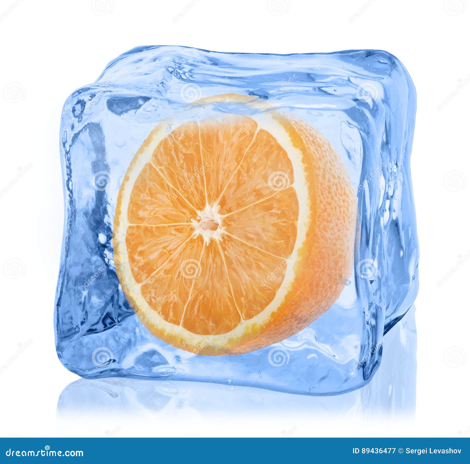 Closeup of Orange in Ice Cube Isolated Stock Image - Image of food ...