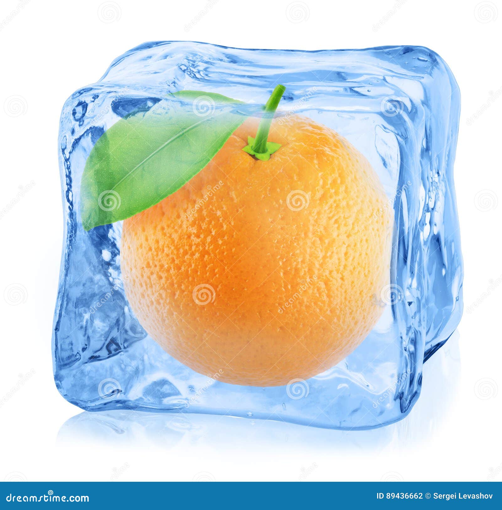 Closeup of Orange in Ice Cube Isolated Stock Photo - Image of fresh ...