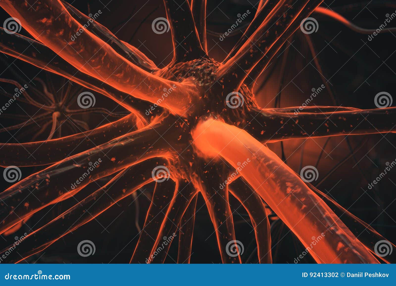 Closeup of orange neuron stock illustration. Illustration of colorful ...