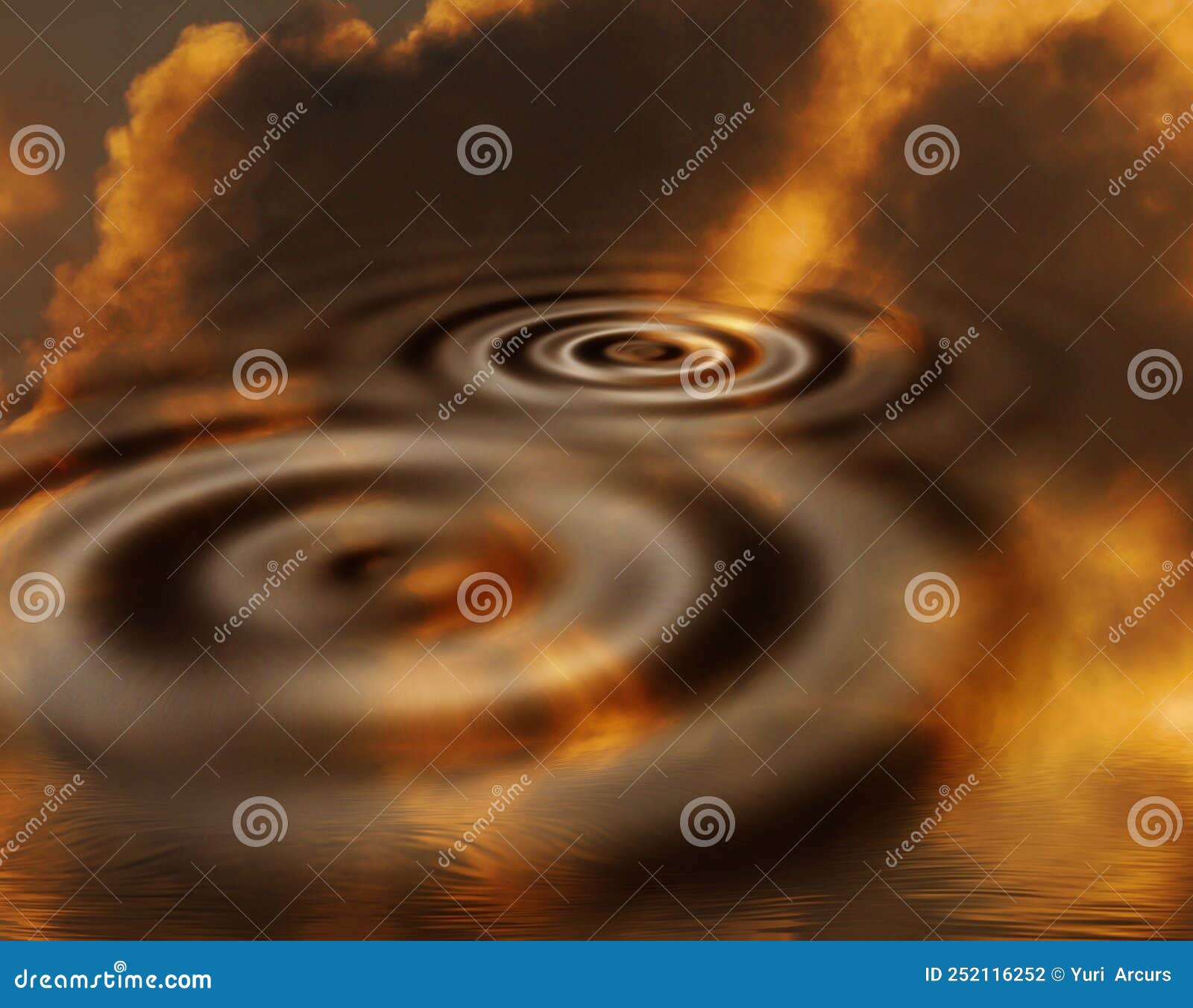 Closeup of Orange Psychedelic Water Ripple with Dramatic Storm Sky and ...