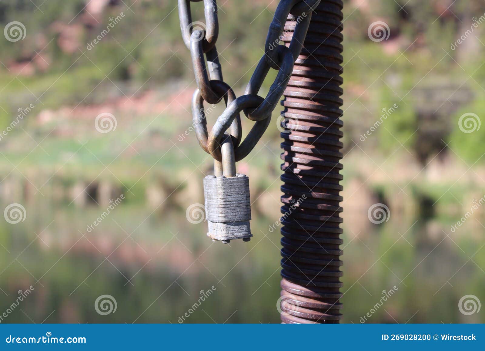 Padlock On Gate Across Steel Gate At Entrance To A Forest Track, River ...