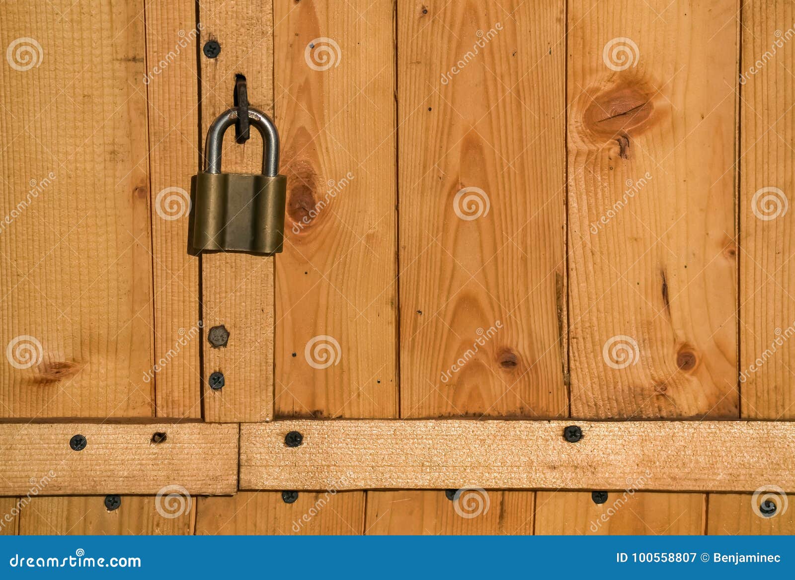 Padlock on the door stock image. Image of locker, orange - 100558807