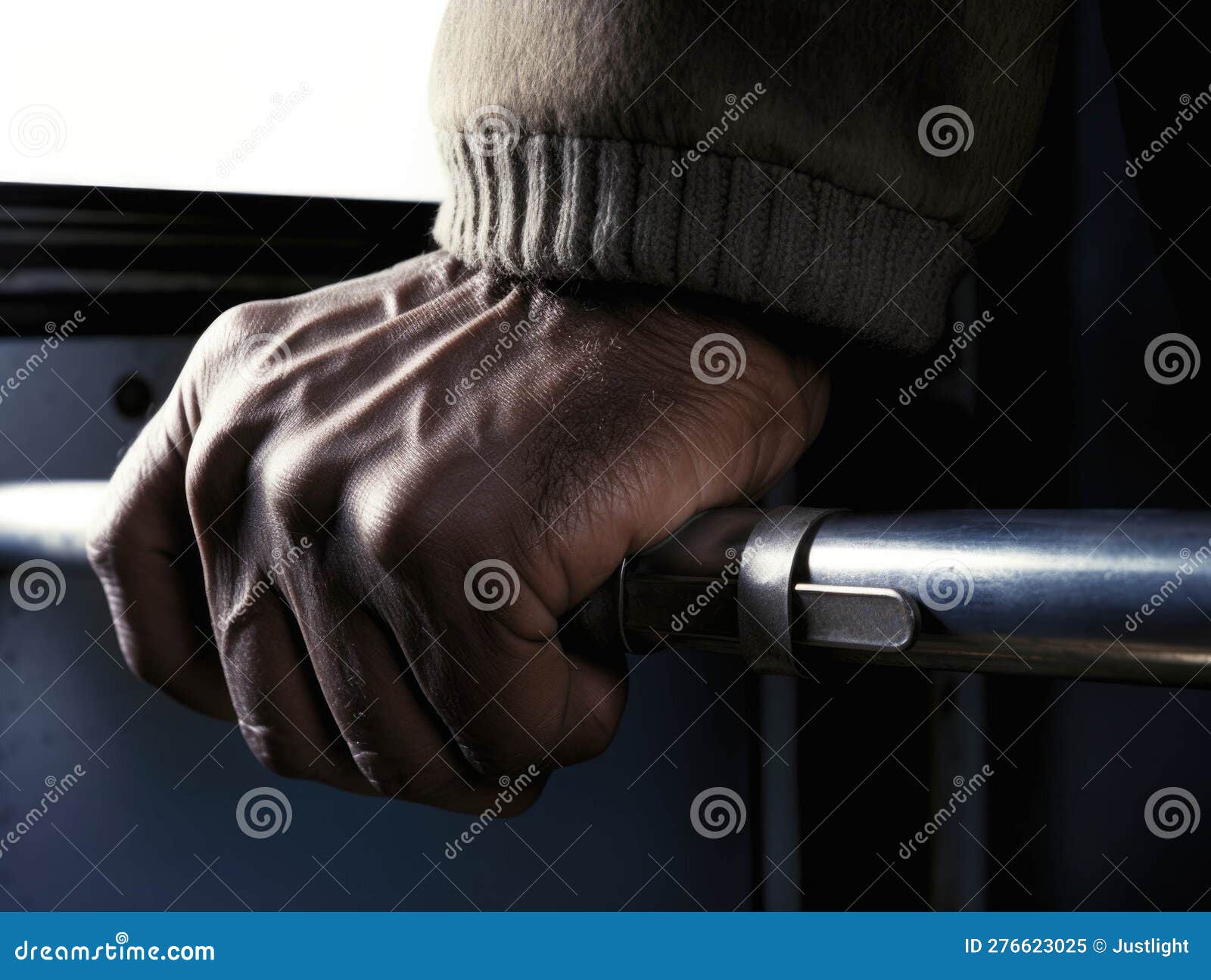A Closeup of a Pair of Hands Holding Onto a Bus Railing. Stock ...
