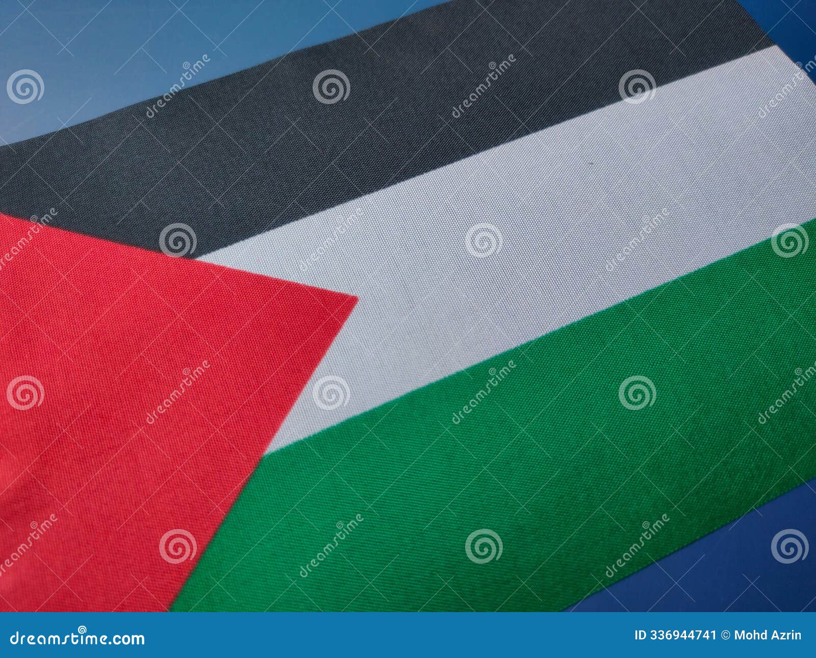 Closeup Palestine Flag on a Blue Background Stock Image - Image of ...