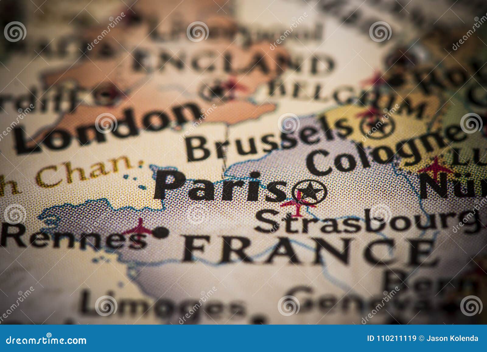 Paris on map stock image. Image of colorful, paris, geography - 110211119