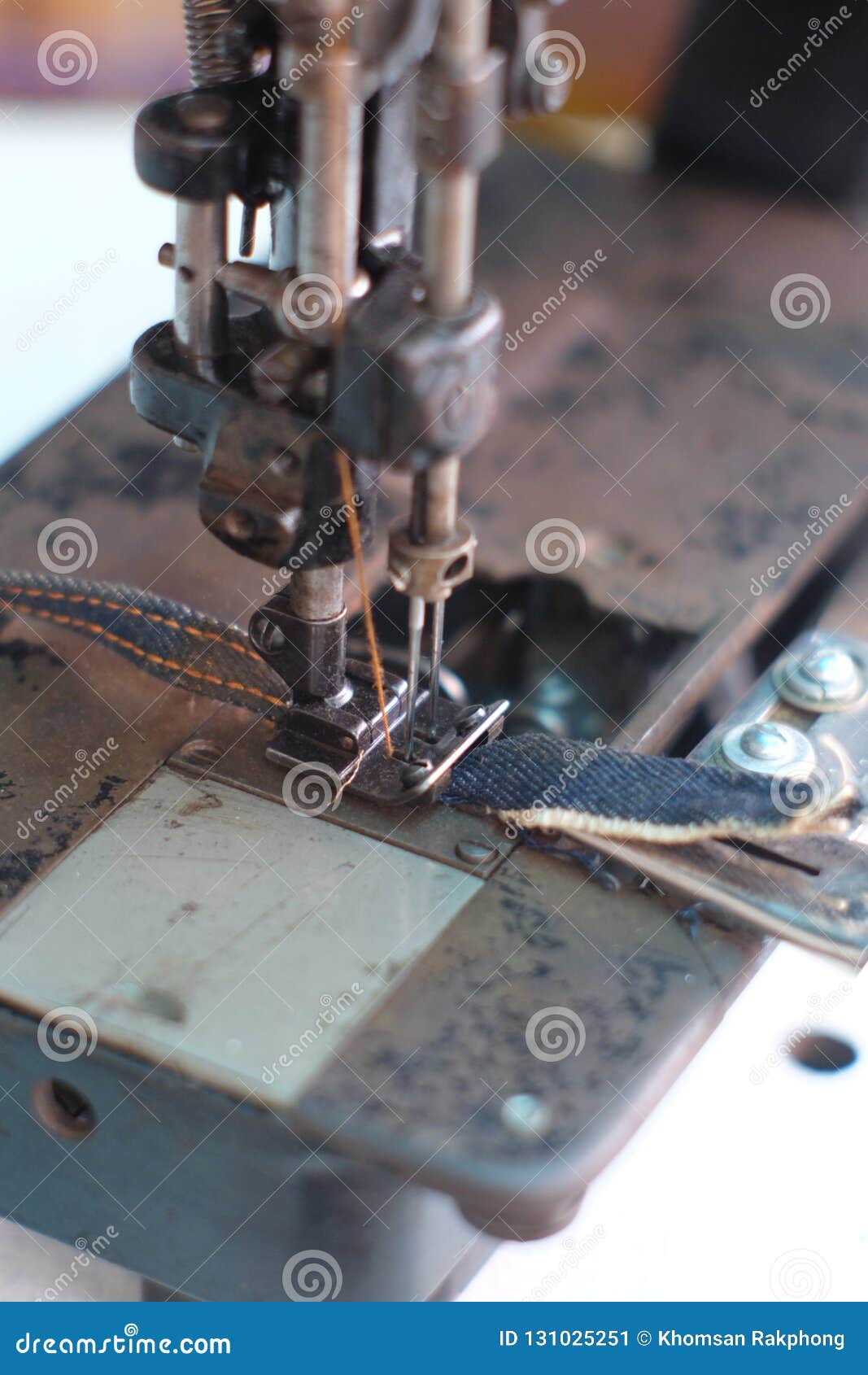 Closeup Part of an Old Sewing Machine and Detail on Needle & Thread ...