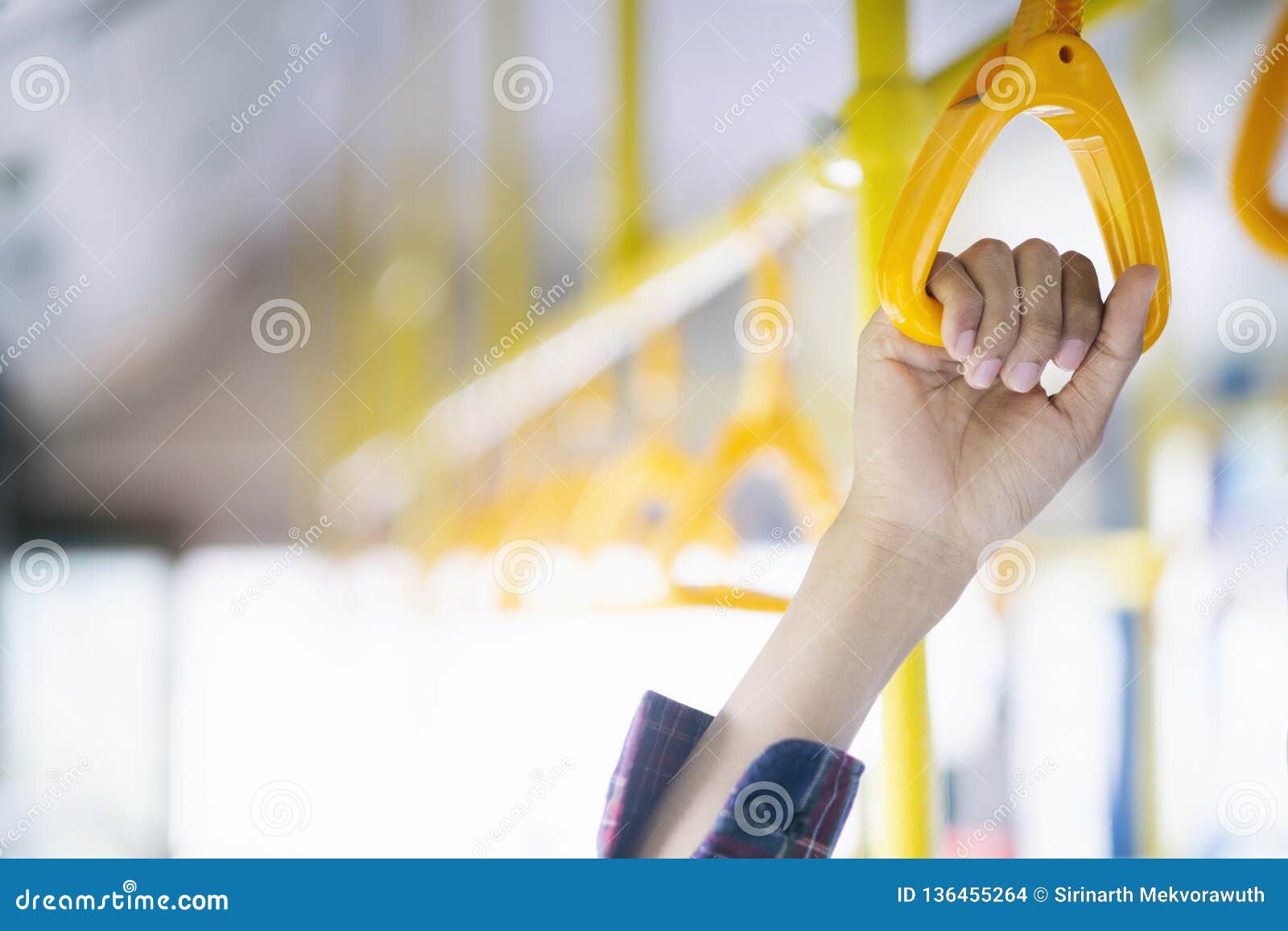 Closeup Passenger Hand Holding Handle on the Public Transportation ...