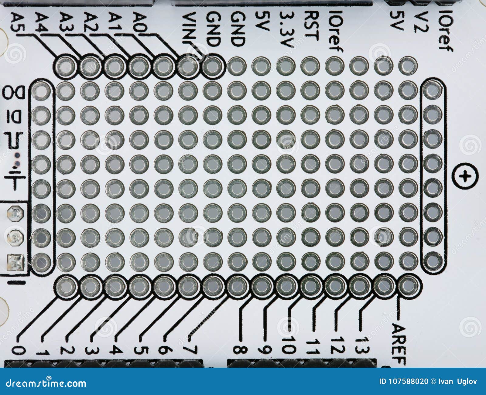 Closeup PCB Template, Empty Mounting Holes and Markups, Gray Color ...