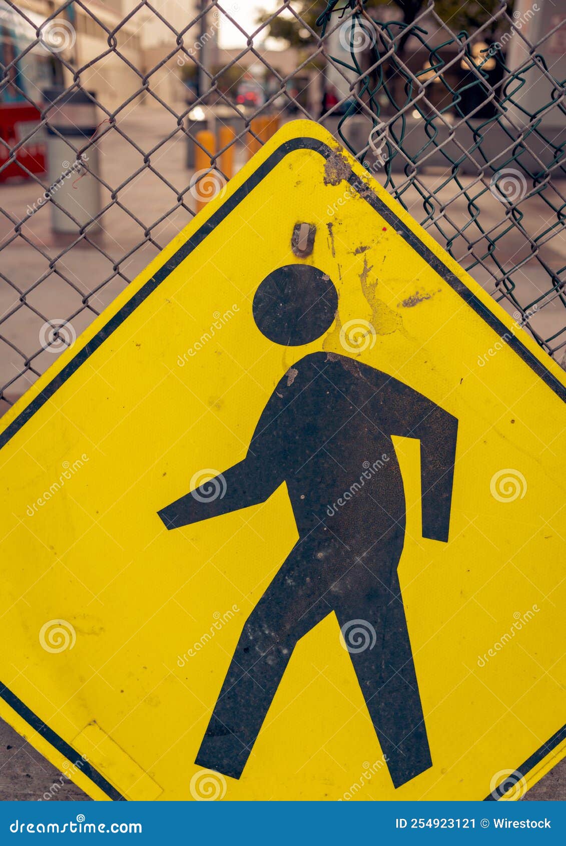Closeup of Pedestrian Crossing Sign in Yellow Stock Image - Image of ...