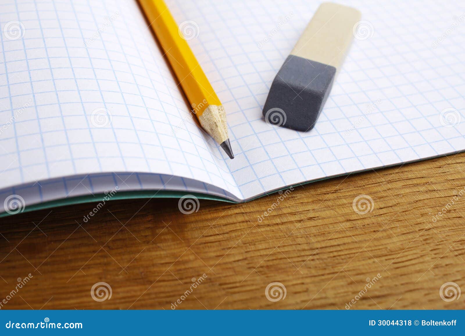 Pencil notebook and eraser stock photo. Image of information - 30044318
