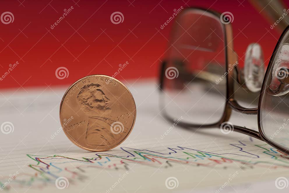 Closeup of penny on graph. stock image. Image of financial - 37549751