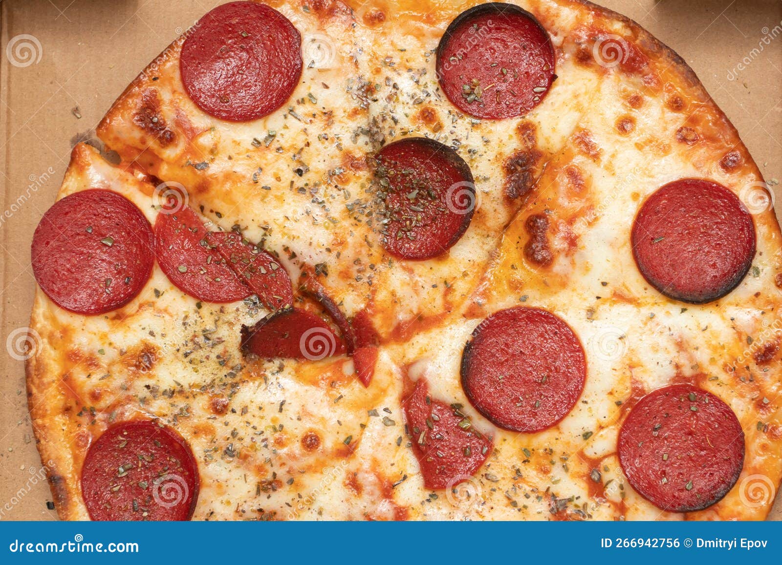 Closeup of Pepperoni Pizza in Box Stock Photo - Image of circle, meat ...