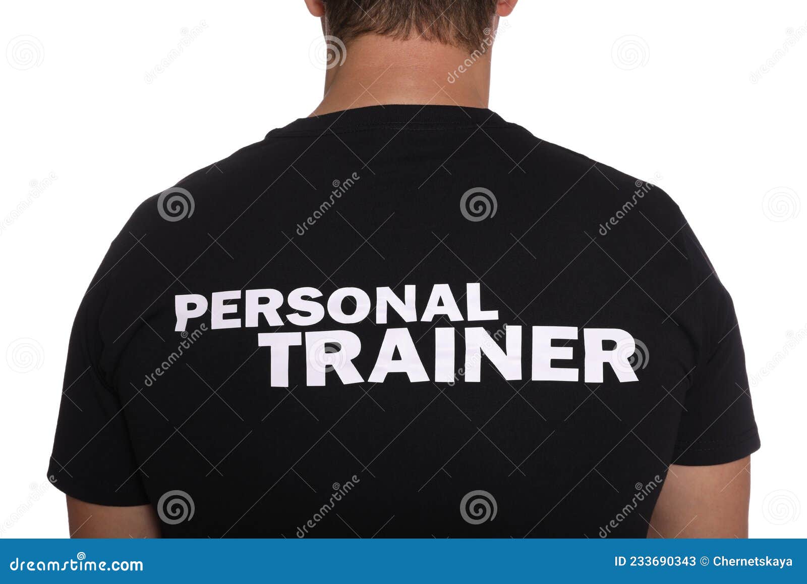 Closeup of Personal Trainer in Uniform on White Background, Back View ...