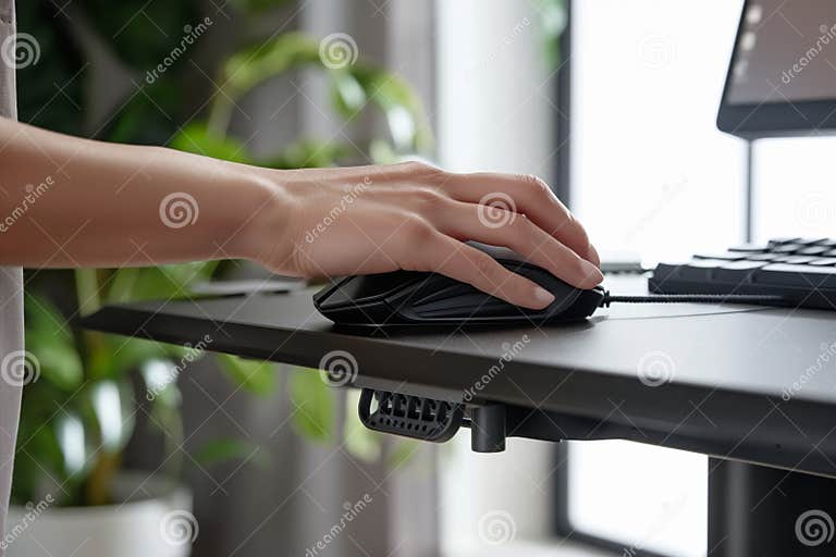 Closeup of Persons Hand Using a Mouse at a Standing Desk Stock Photo ...