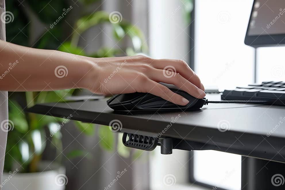 Closeup of Persons Hand Using a Mouse at a Standing Desk Stock Photo ...
