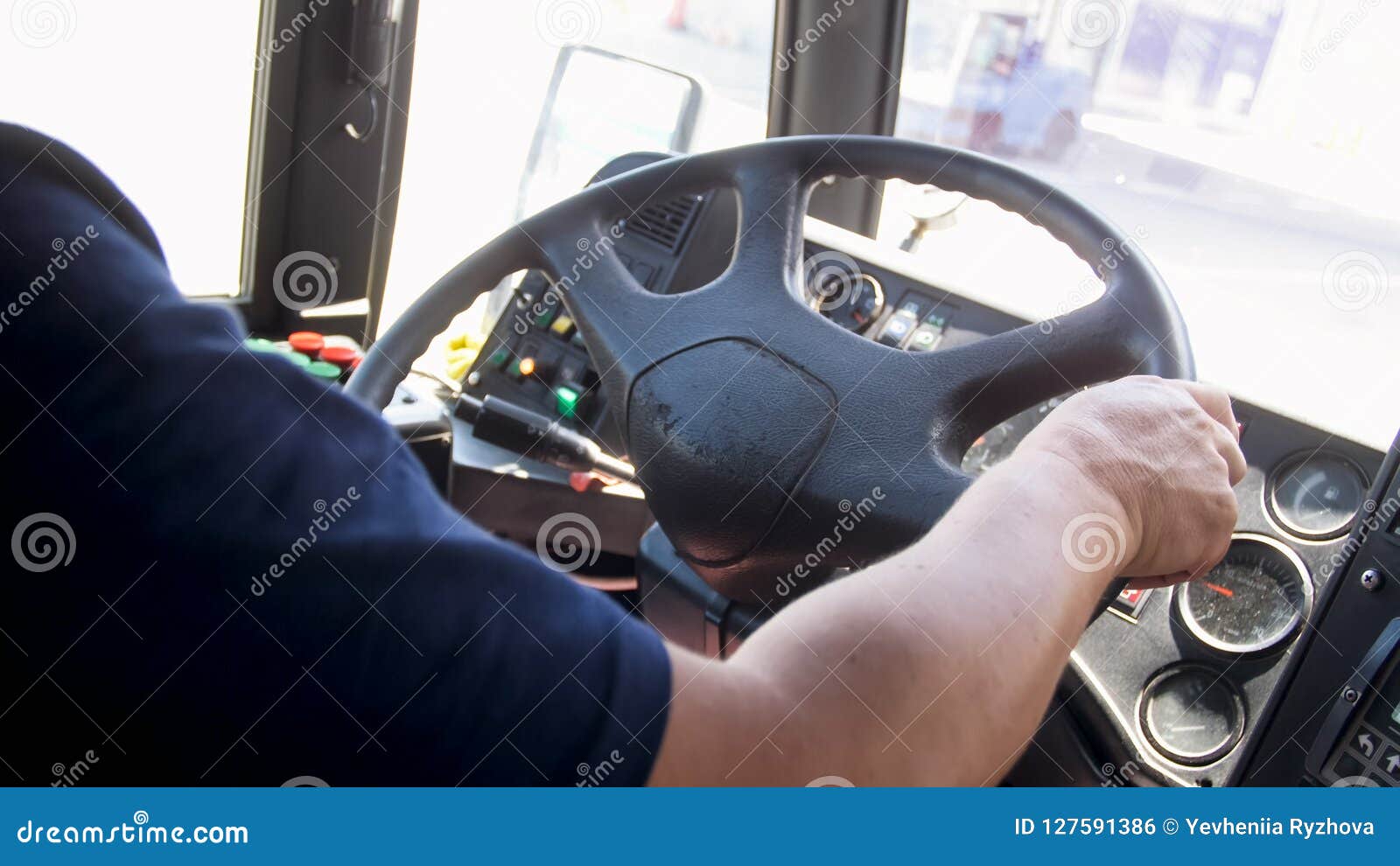 Closeup Image of Bus Driver Hands Holding Steering Wheel Stock Photo ...