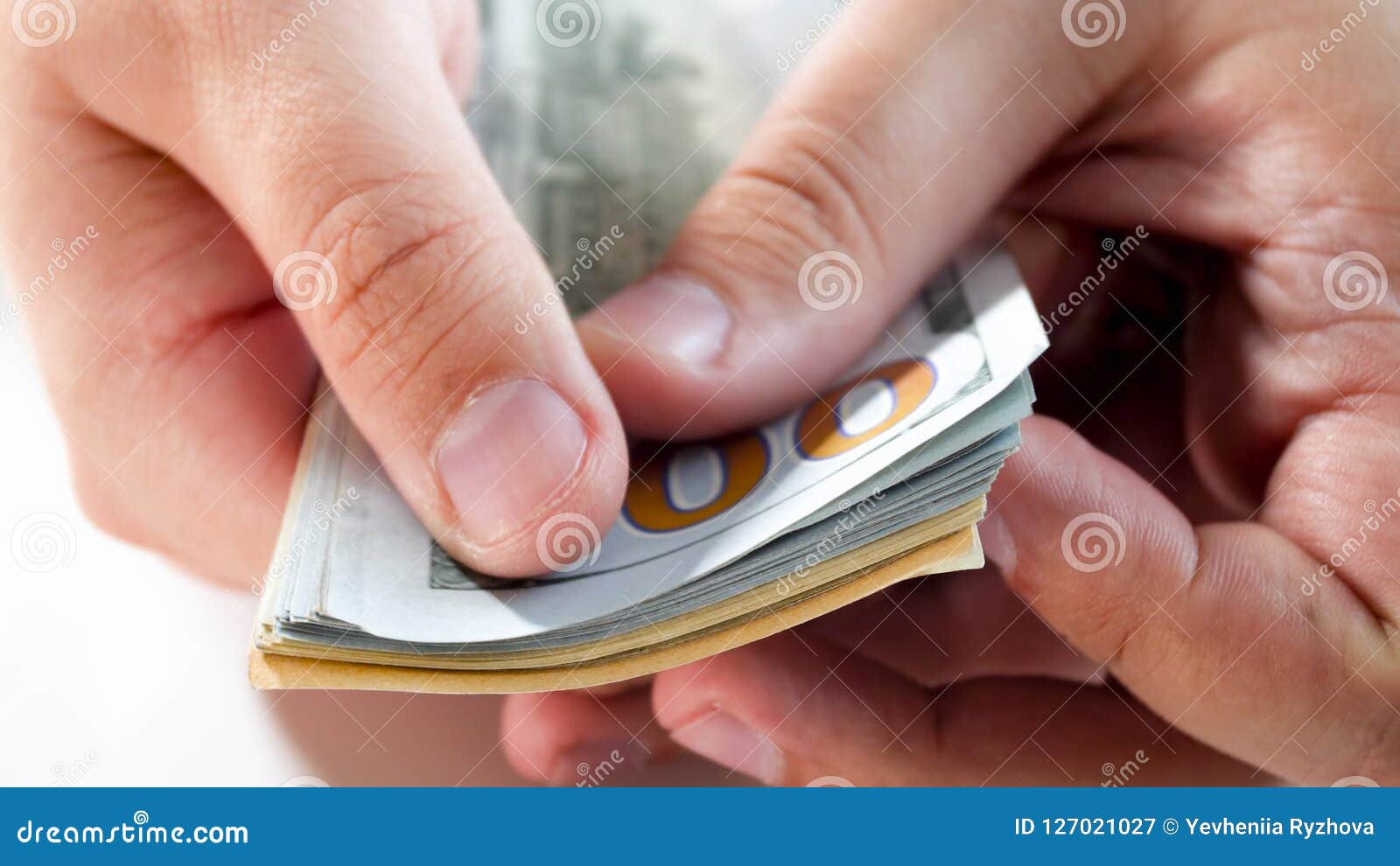 Closeup Image of Man Counting Big Stack of US Dollars in Hands Stock ...
