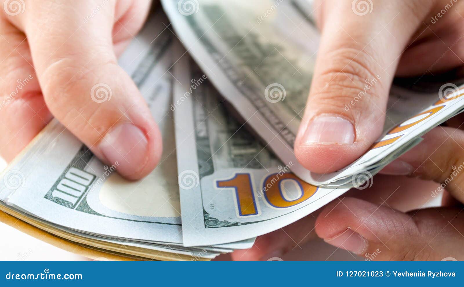 Closeup Image of Rich Man Counting Big Stack of Money Stock Image ...