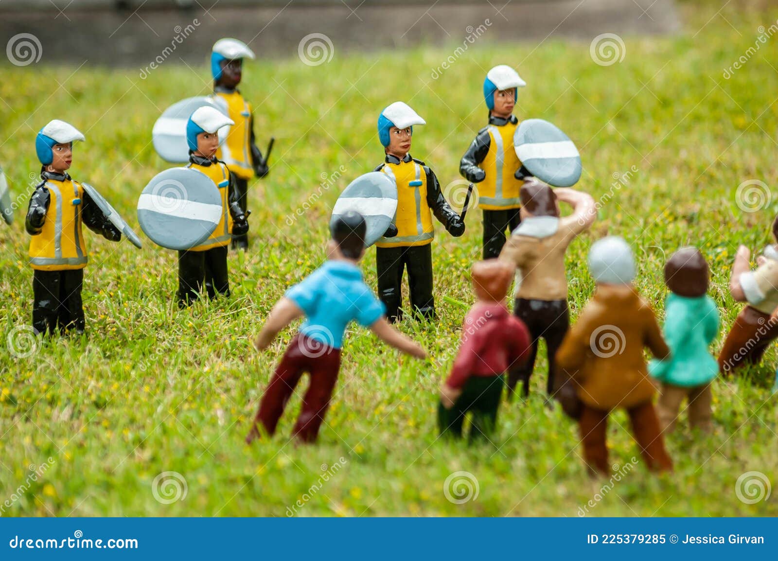 Closeup Photo of Tiny Model Riot Police and Protesters Stock Image ...