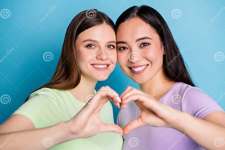 Closeup Photo Of Two Affectionate Lesbians Couple Ladies Romance Date