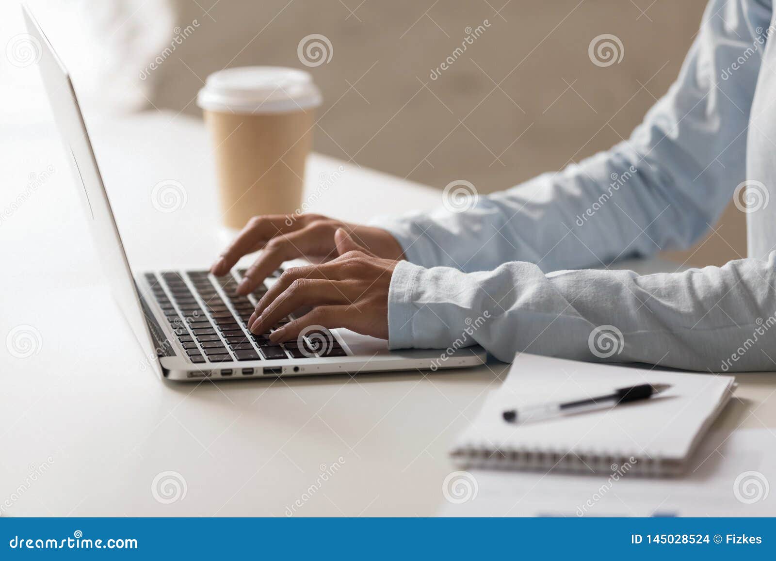 Closeup Photo of Woman Hands Typing on Notebook at Desktop Stock Photo ...
