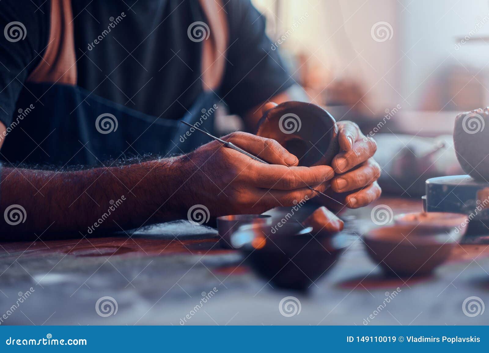 Closeup of Working Process with Clay by Diligent Man. Stock Image ...