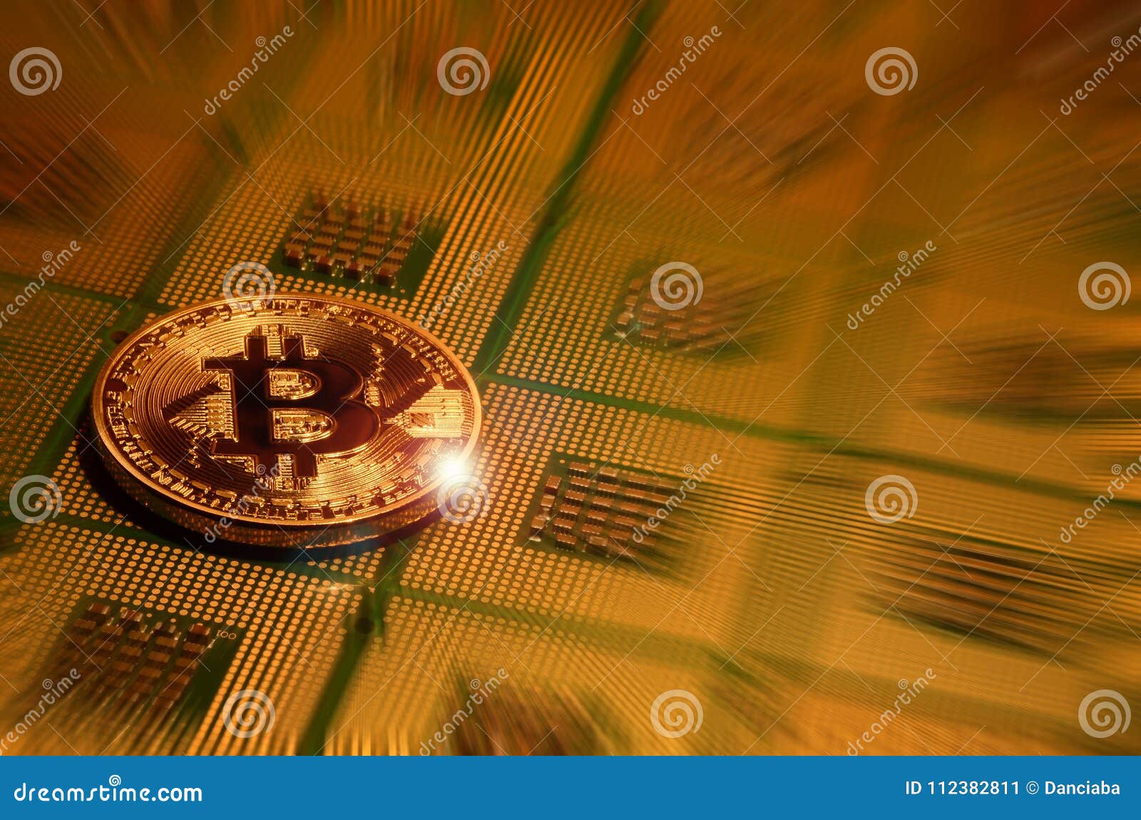 Closeup of Physical Bitcoin Over Computer Cpu Processors Aligned. Stock ...