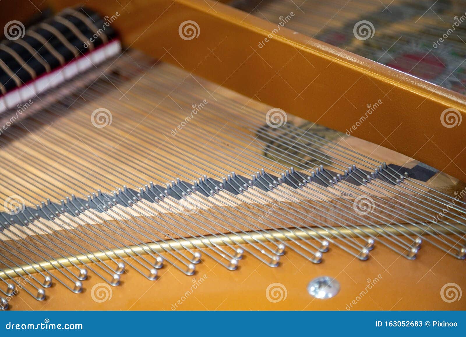 Closeup of a Piano Inside, Parallel Strings in a Diagonal Composition ...