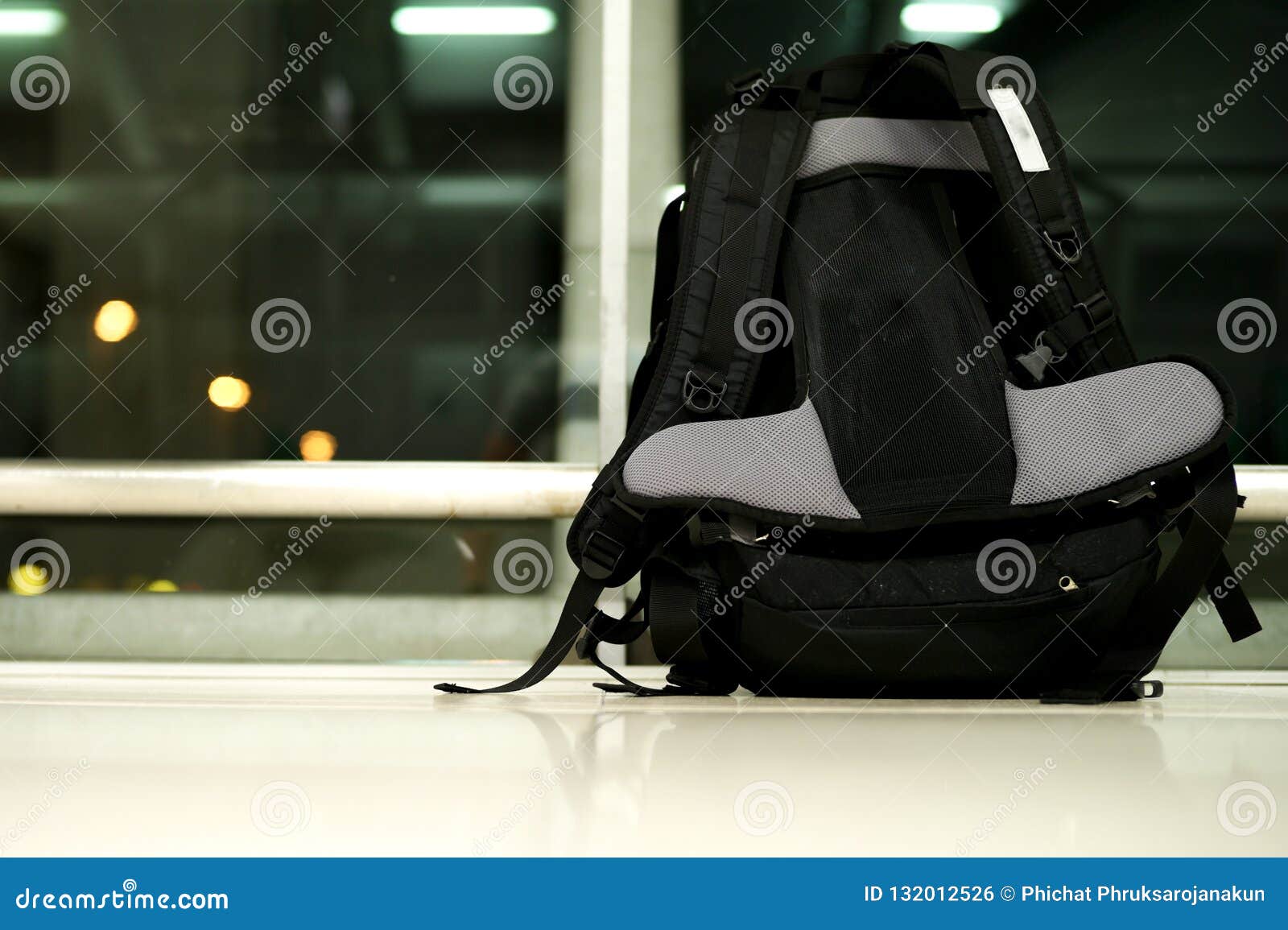 Closeup Picture of Backpack Puts on the Floor at the Terminal Stock ...